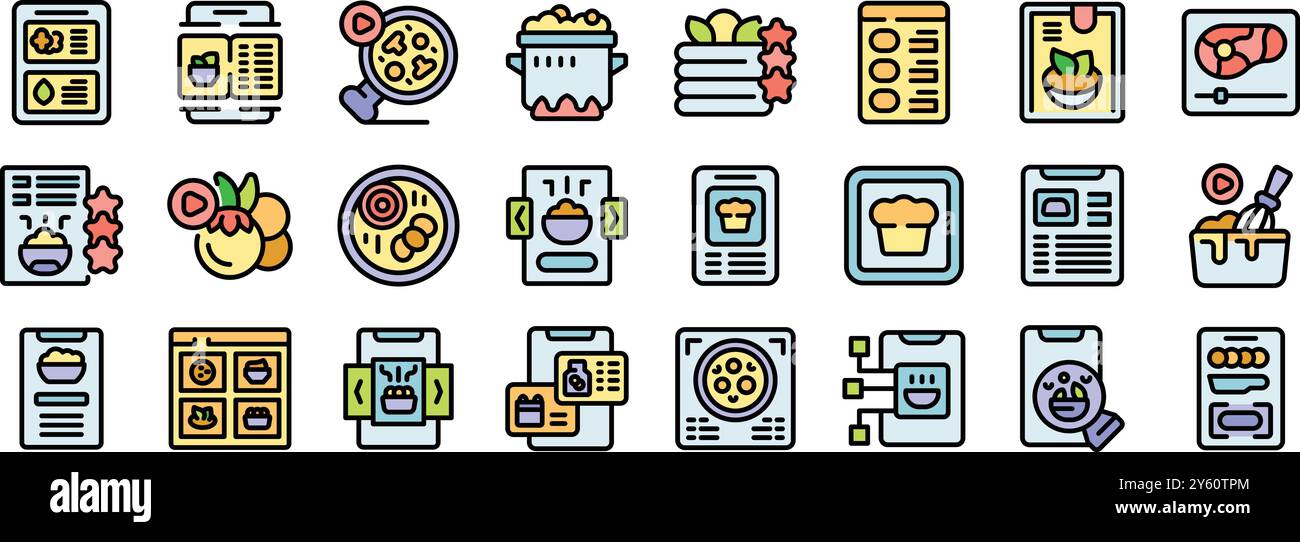 Online food ordering icons set, showing different ways of ordering food ...