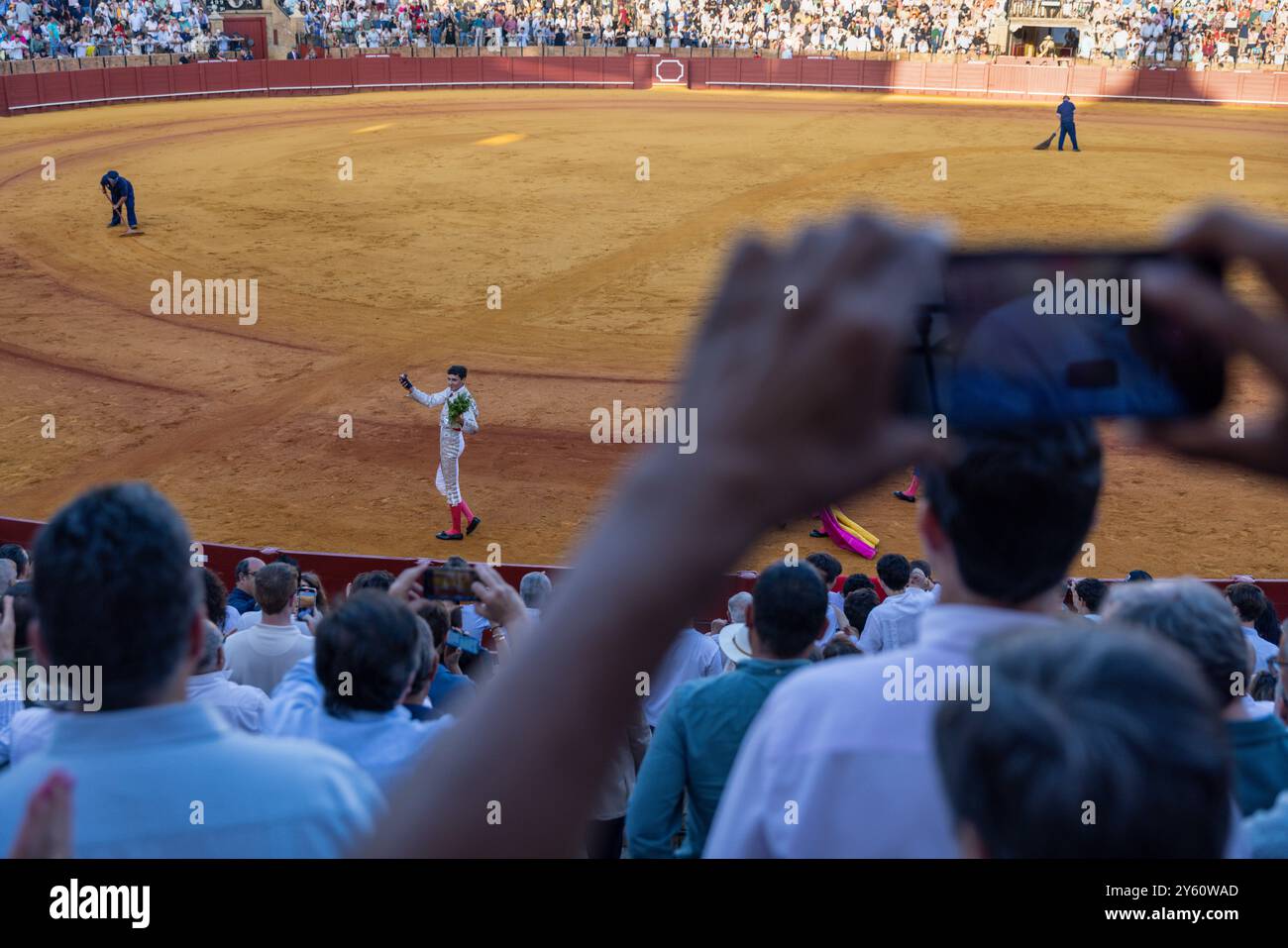 Traditional bullfighting his held at Plaza de Toros in Seville, Spain ...