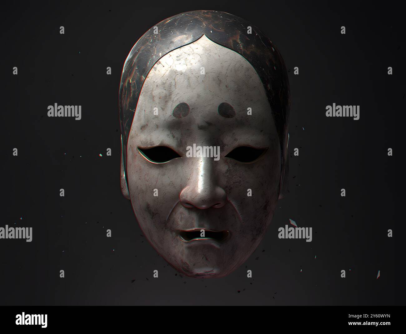 Discover a haunting 3D depiction of a Japanese ghost mask featuring a ...