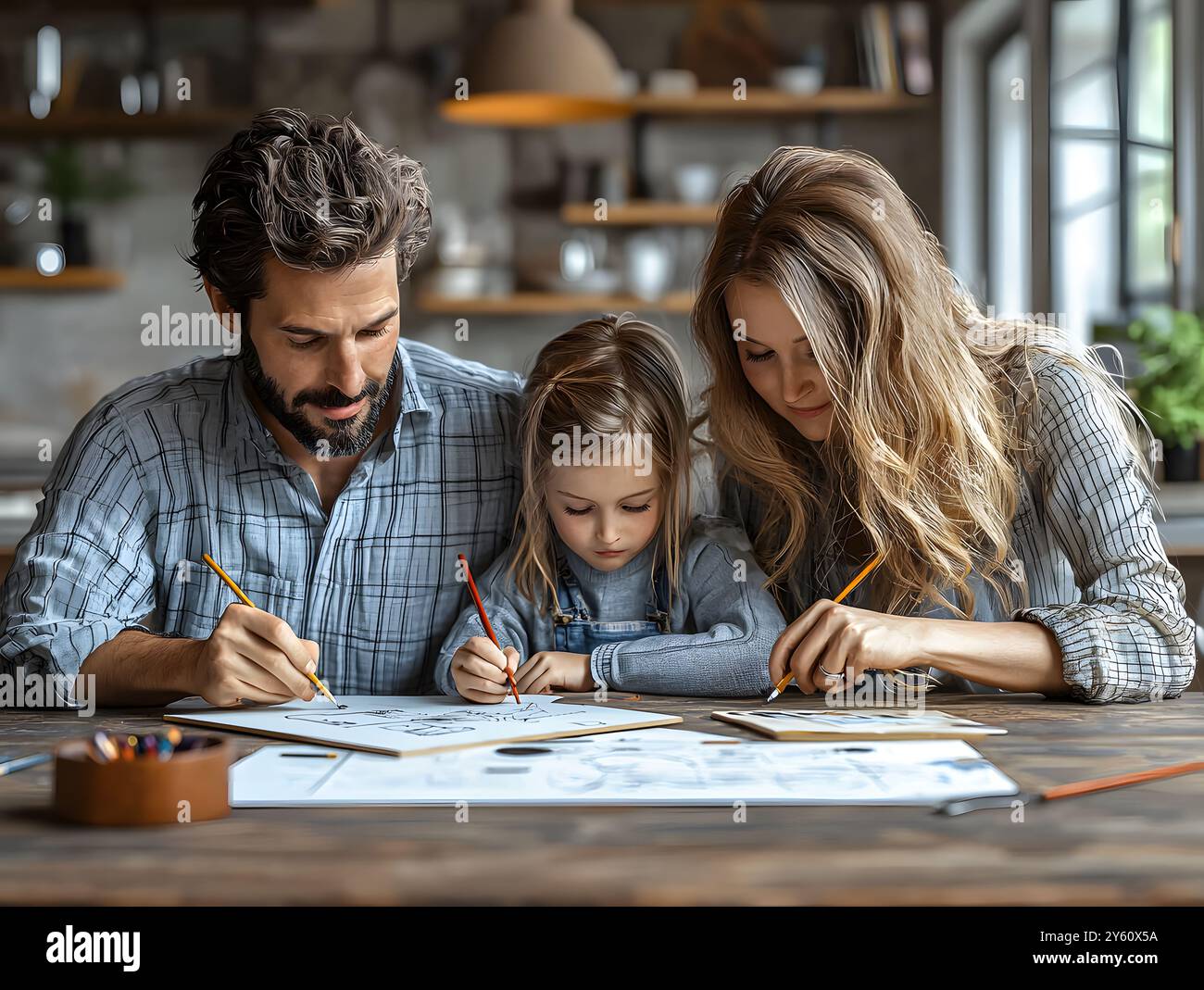 A delightful family moment featuring parents and a child enjoying a ...