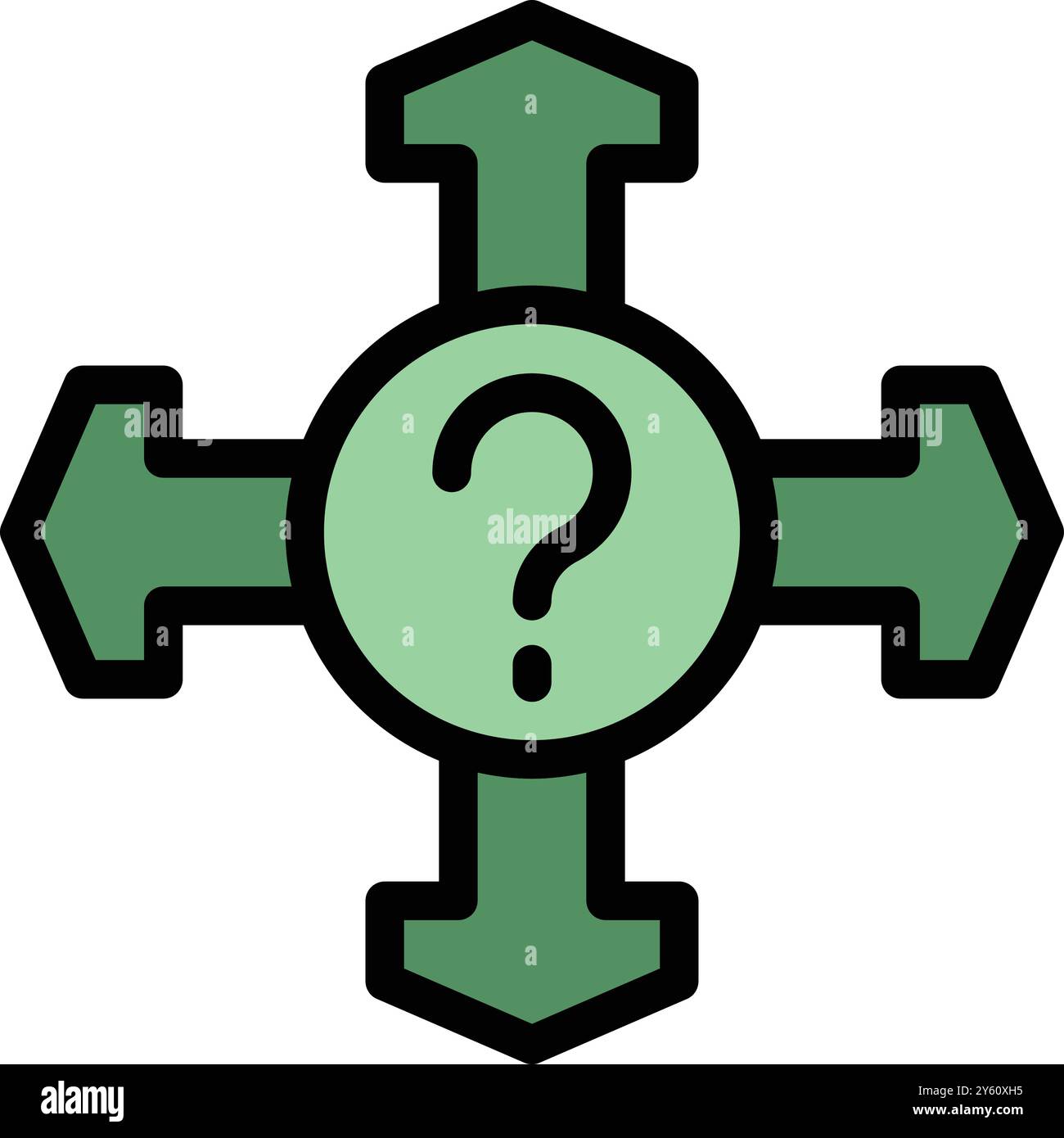 Question mark is at the center of four arrows pointing in opposite ...