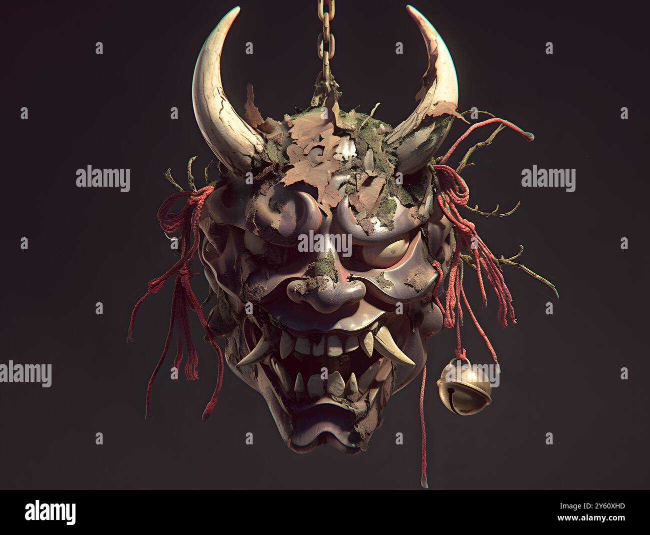 This striking 3D artwork features a haunting Japanese ghost mask ...