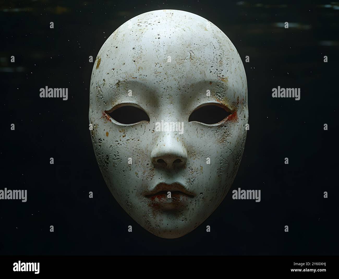 This high-detail 3D image features a floating Japanese ghost mask ...