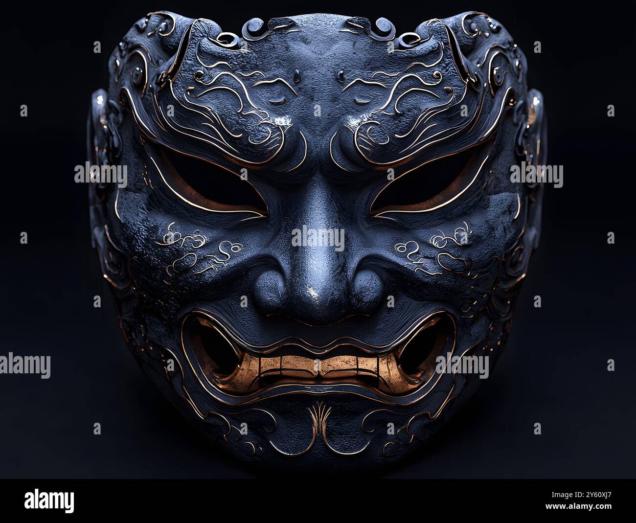 A captivating 3D representation of a high-detail Japanese ghost mask ...