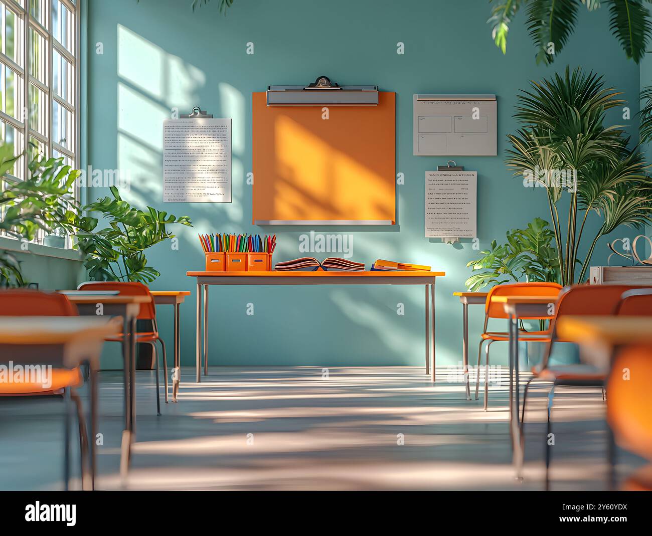 Explore a vibrant 3D virtual classroom illustration featuring bright ...
