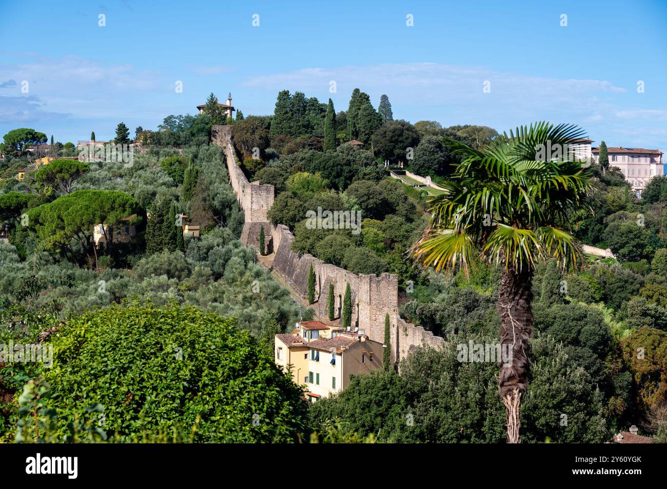 The city walls of Florence as viewed from the Piazzale Michelangelo ...