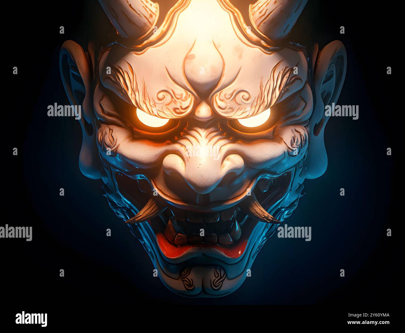 A captivating 3D representation of a Japanese ghost mask, featuring ...