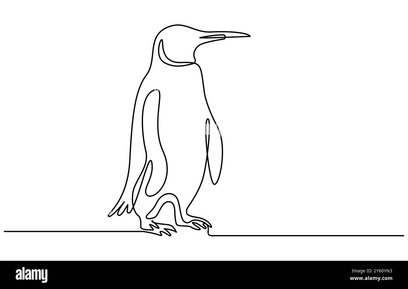 Penguin Continuous One Line Art Drawing Of Vector One Line Penguin Sketch Outline Monochrome