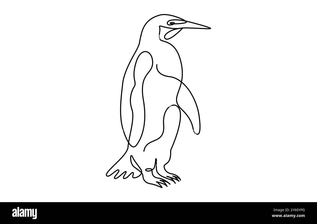 Penguin Continuous One Line Art Drawing Of Vector One Line Penguin Sketch Outline Monochrome