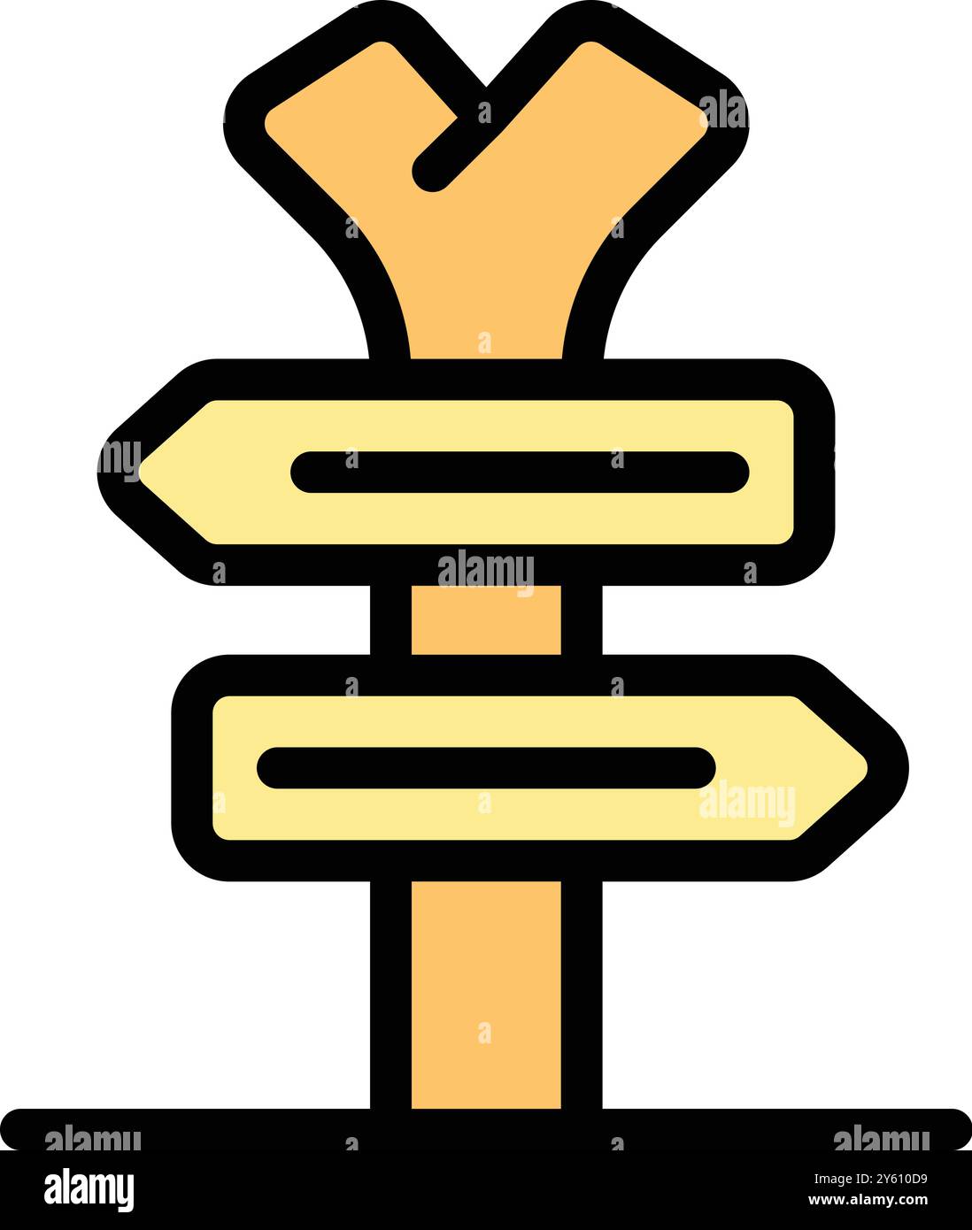 Simple icon of a wooden signpost pointing in two different directions ...