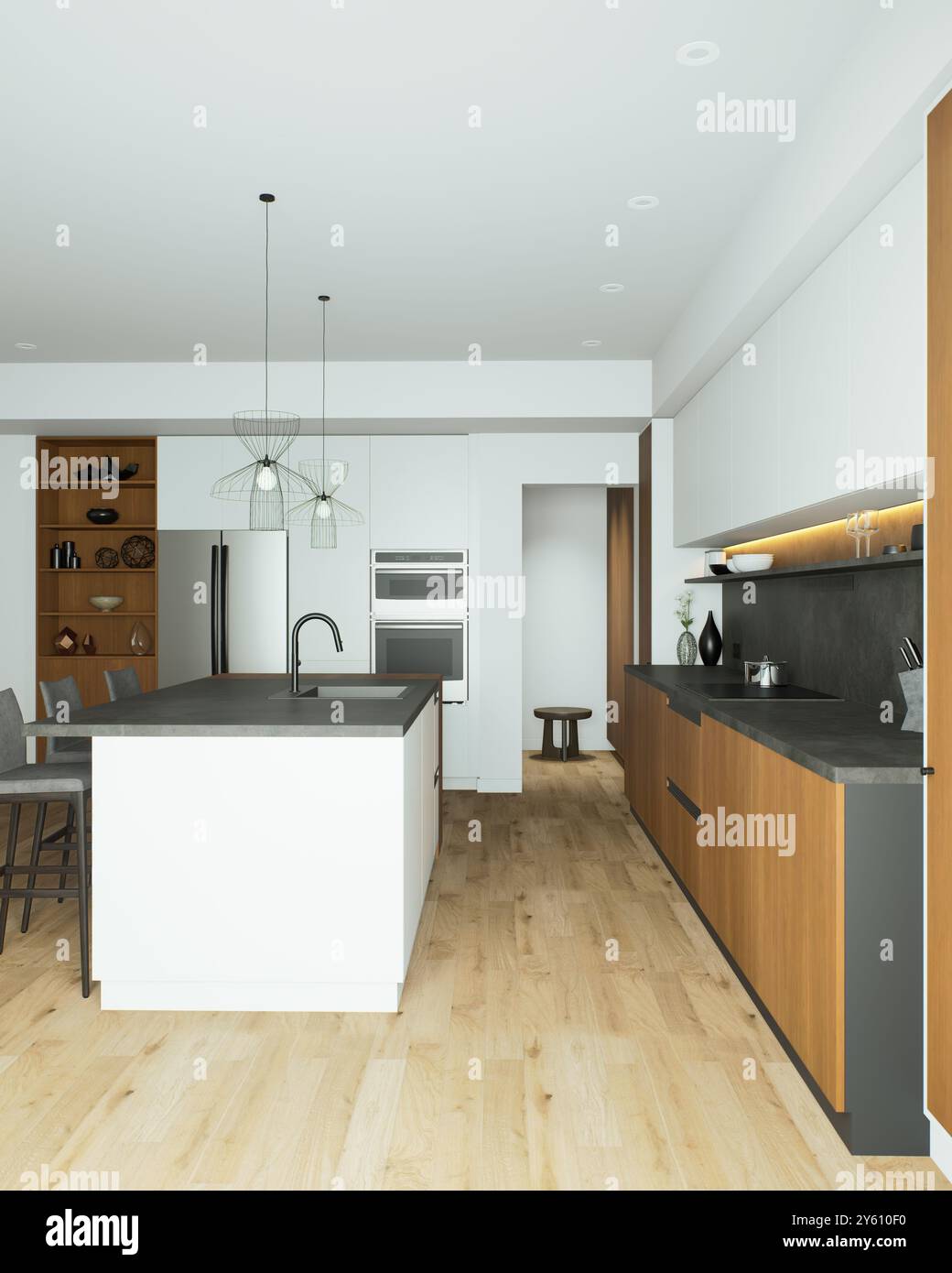 Contemporary modern kitchen design emphasizing island features and ...