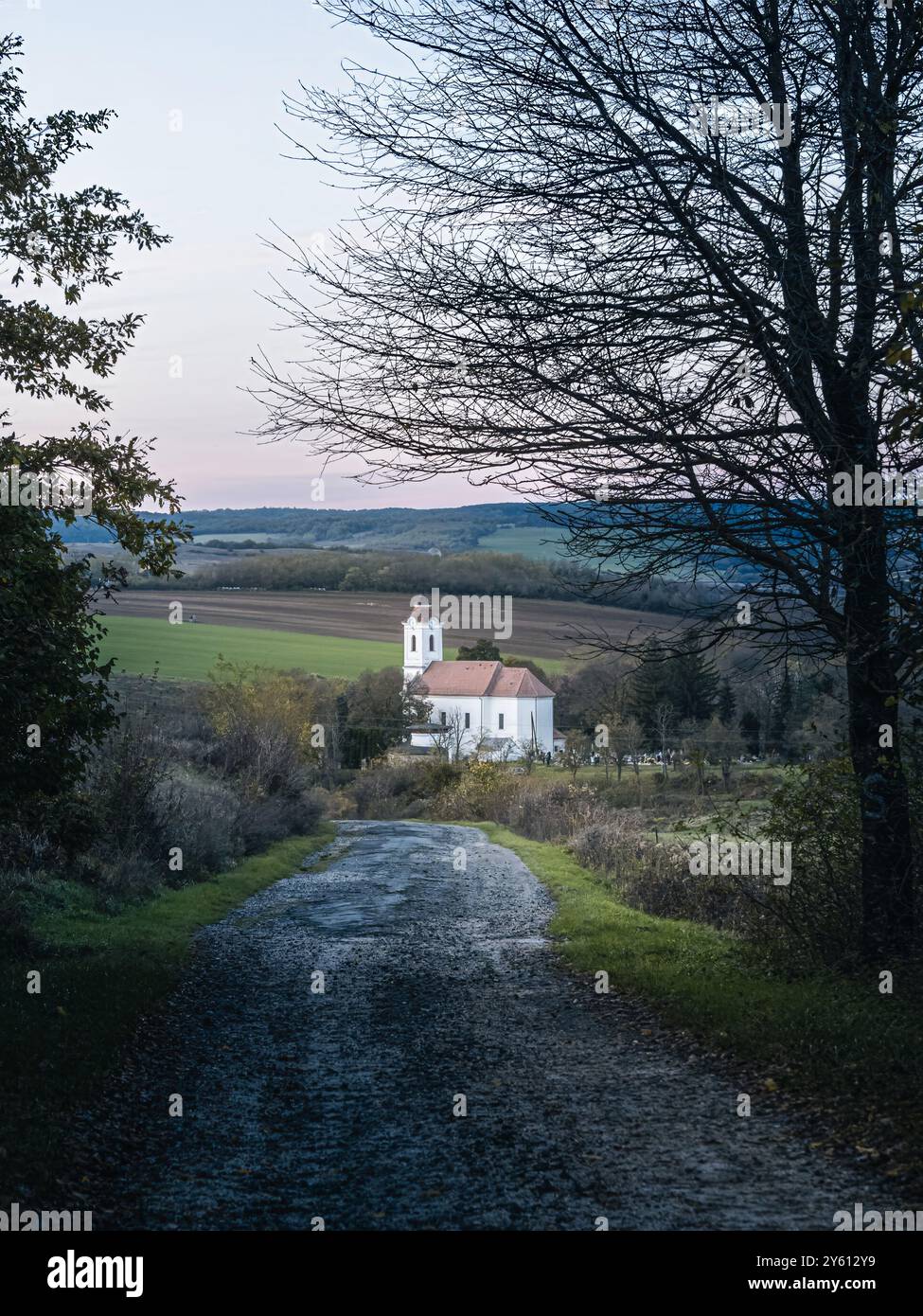 A peaceful countryside scene featuring a quaint church nestled among ...