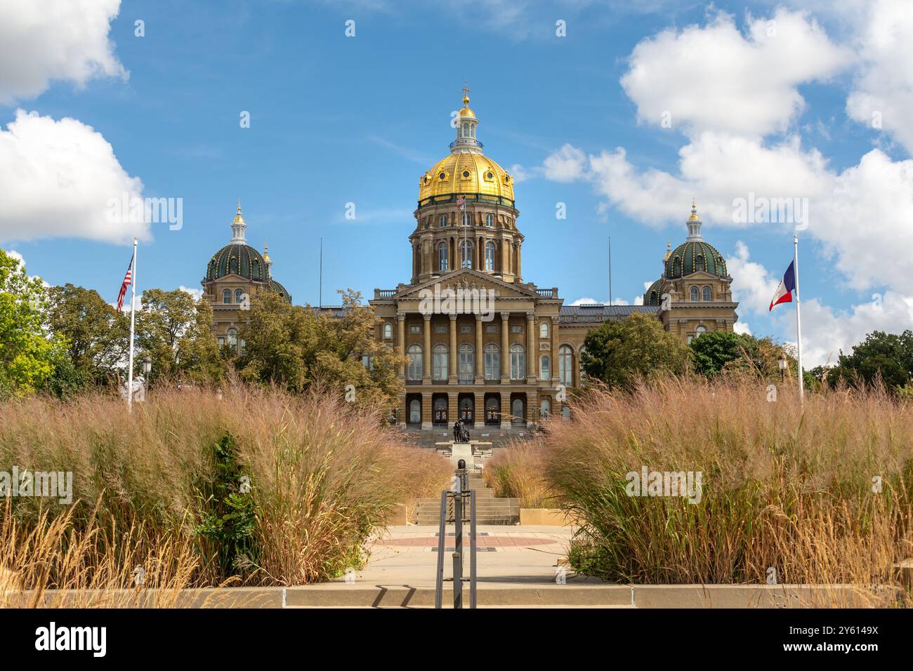The Iowa state Capitol building on a hot late summer day with blue ...