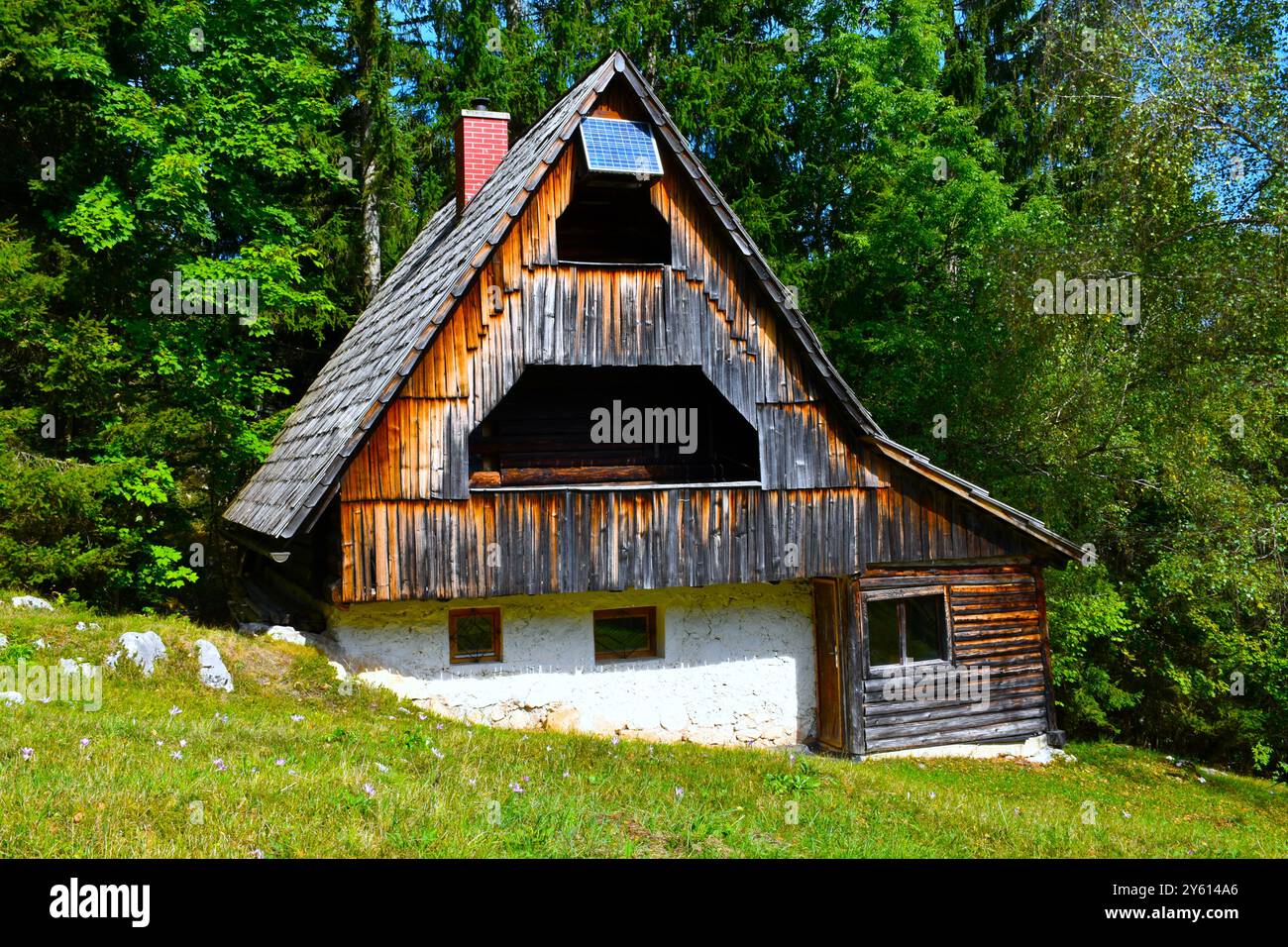 Traditional alpine architecture at Vogar pasture in Gorenjska, Slovenia ...