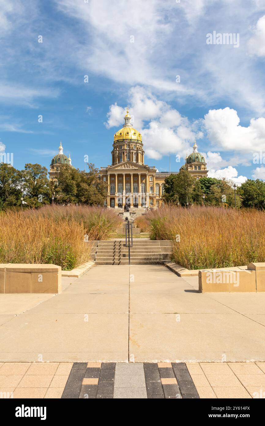The Iowa state Capitol building on a hot late summer day with blue ...
