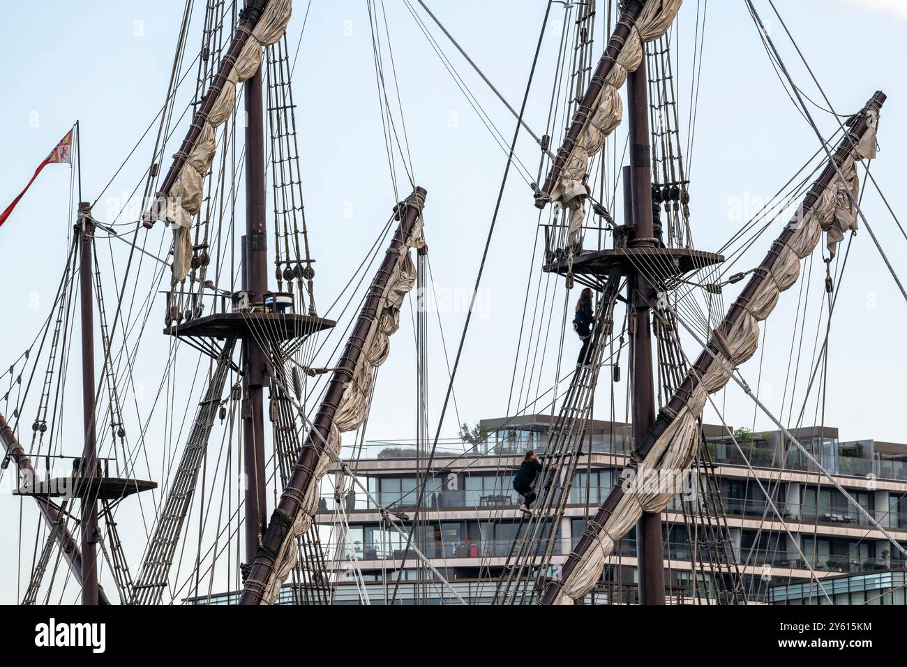 London, UK. 23 September 2024. Crew in the rigging as Galeon Andalucia ...