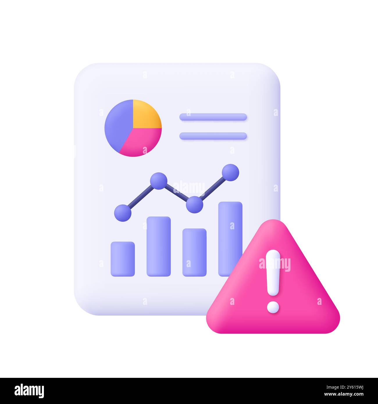 Document with chart graph, diagram and warning symbol, triangle with ...
