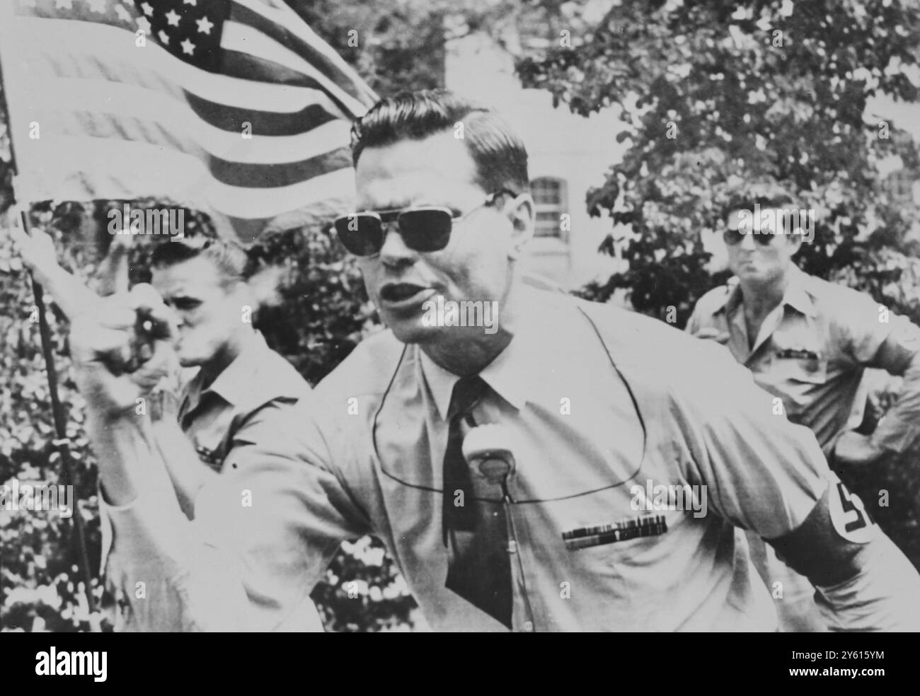 FASCISTS GEORGE LINCOLN ROCKWELL WEARING NAZI EMBLEMS MAKES SPEECH 25 ...