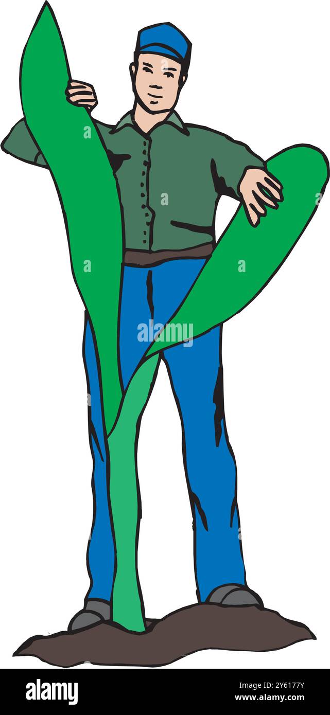 farmer collect leaves care for trees and greenery plant trees weed beds ...