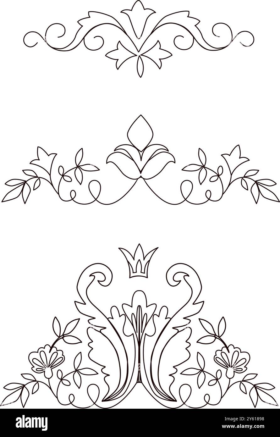 Vintage text Divider thin line icons set. Separator black contour ...