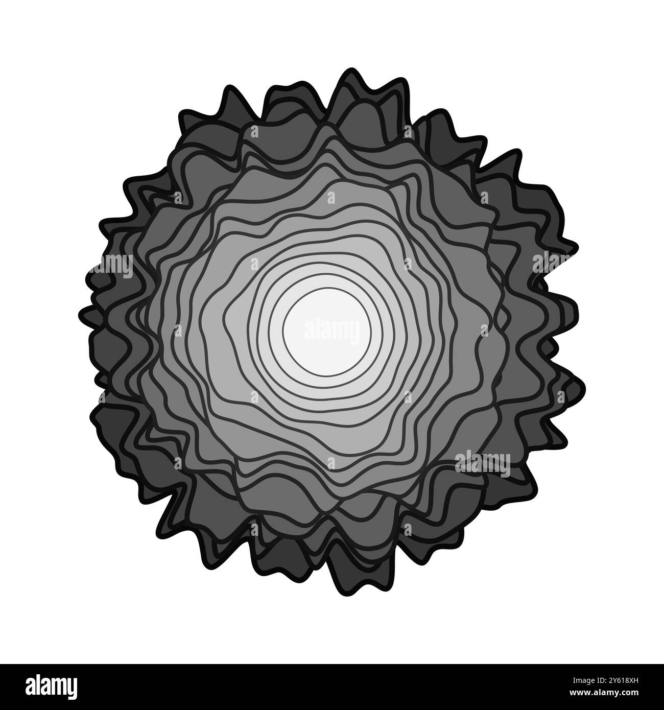 Black concentric wavy lines. Stack of rounded shapes. Abstract organic ...