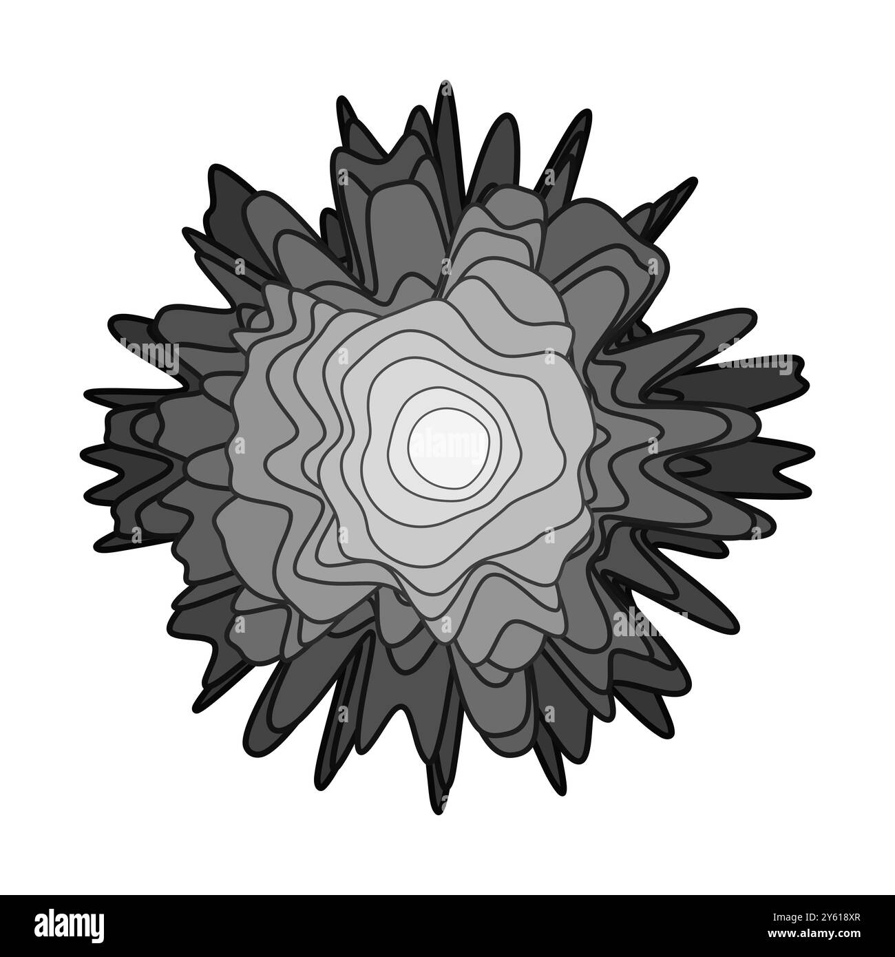 Black Concentric Wavy Lines Stack Of Rounded Shapes Abstract Organic Form Monochrome Vector