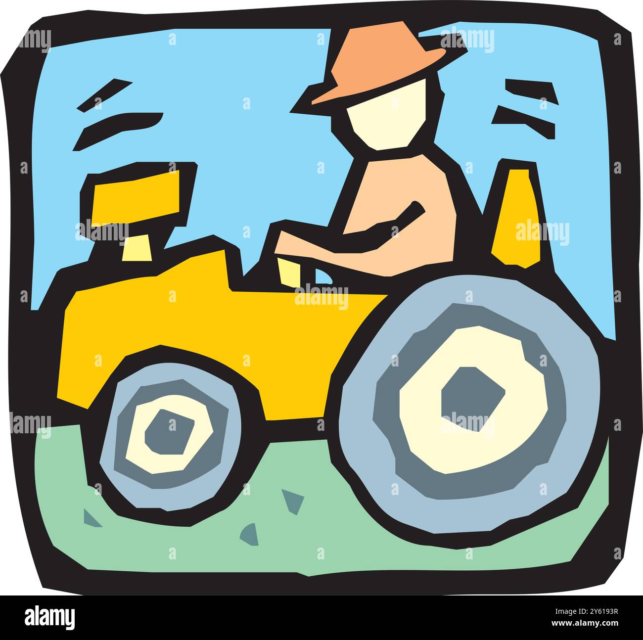 Cartoon farmer driving tractor isometric icon on white background 3d ...