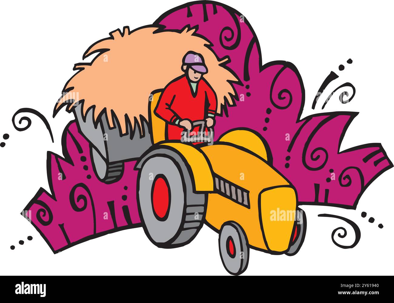 Cartoon farmer driving tractor isometric icon on white background 3d ...