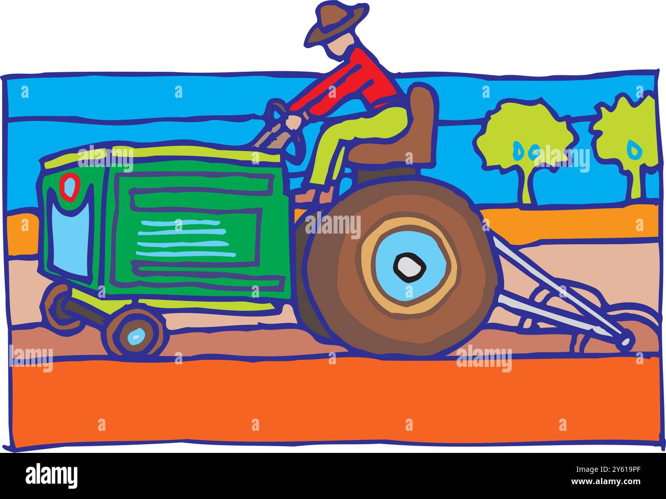 Cartoon farmer driving tractor isometric icon on white background 3d ...