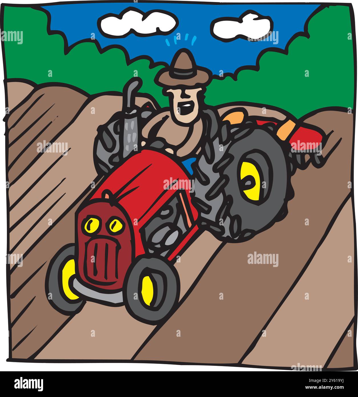 Cartoon farmer driving tractor isometric icon on white background 3d ...