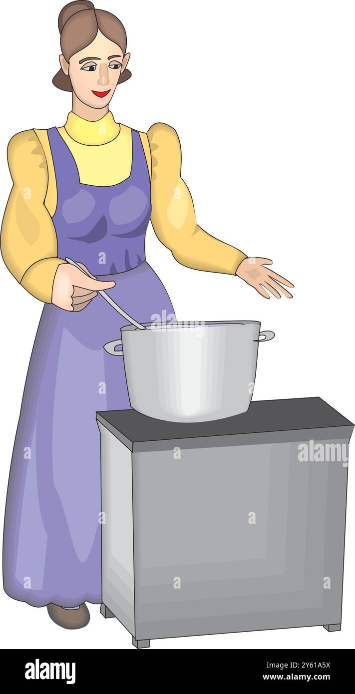 A Vector Cartoon of farmer's wife cooking vector design illustration ...