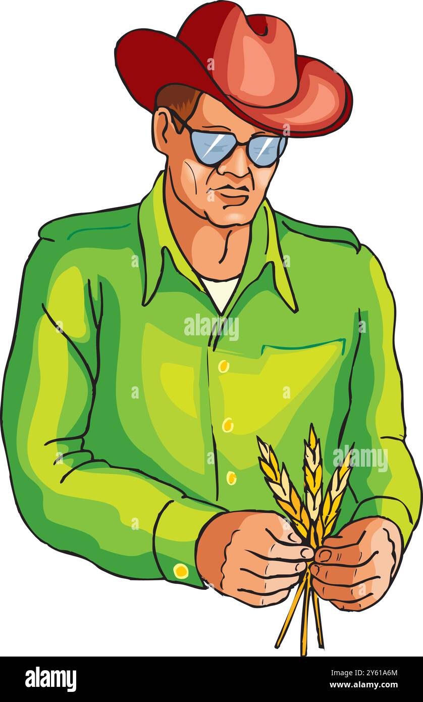 A Vector Cartoon of farmer holding a sheaf of wheat Stock Vector Image ...