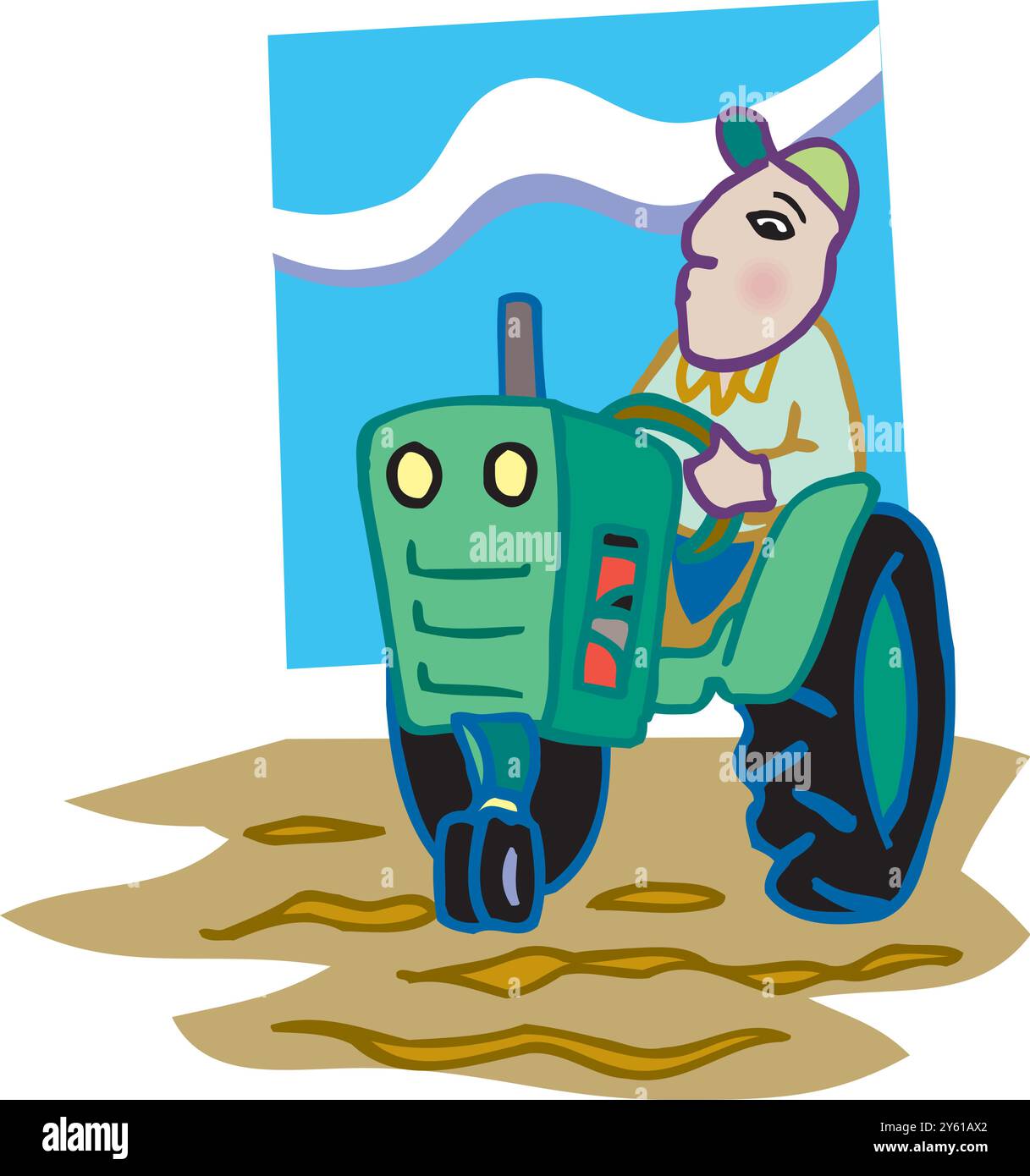 Cartoon farmer driving tractor isometric icon on white background 3d ...