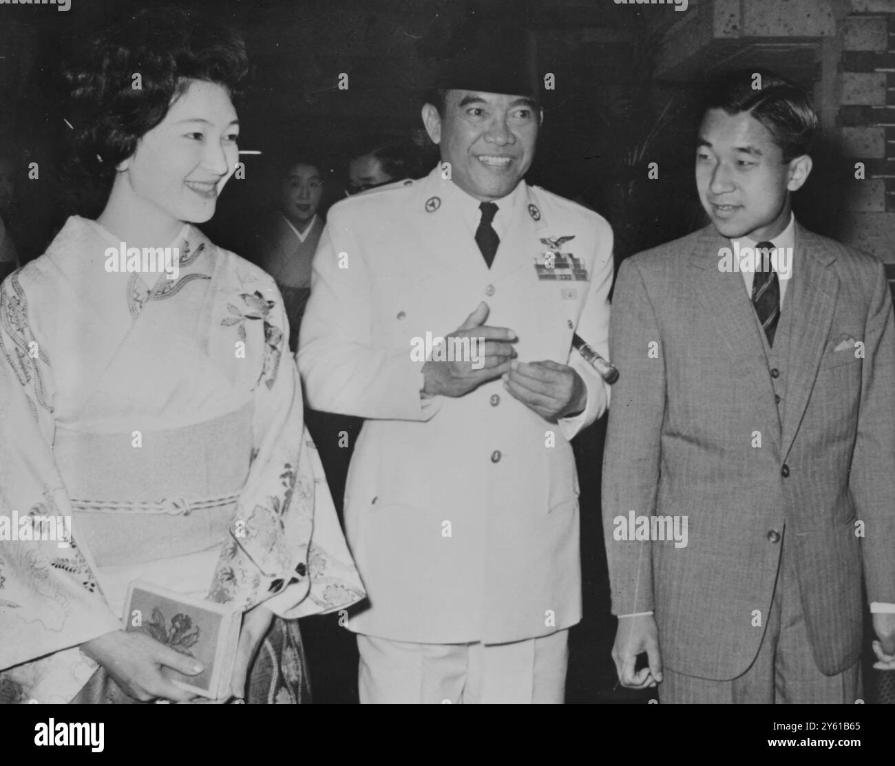 PRINCE AKIHITO WITH WIFE MICHITO OF JAPAN & PRESIDENT SUKARNO OF ...