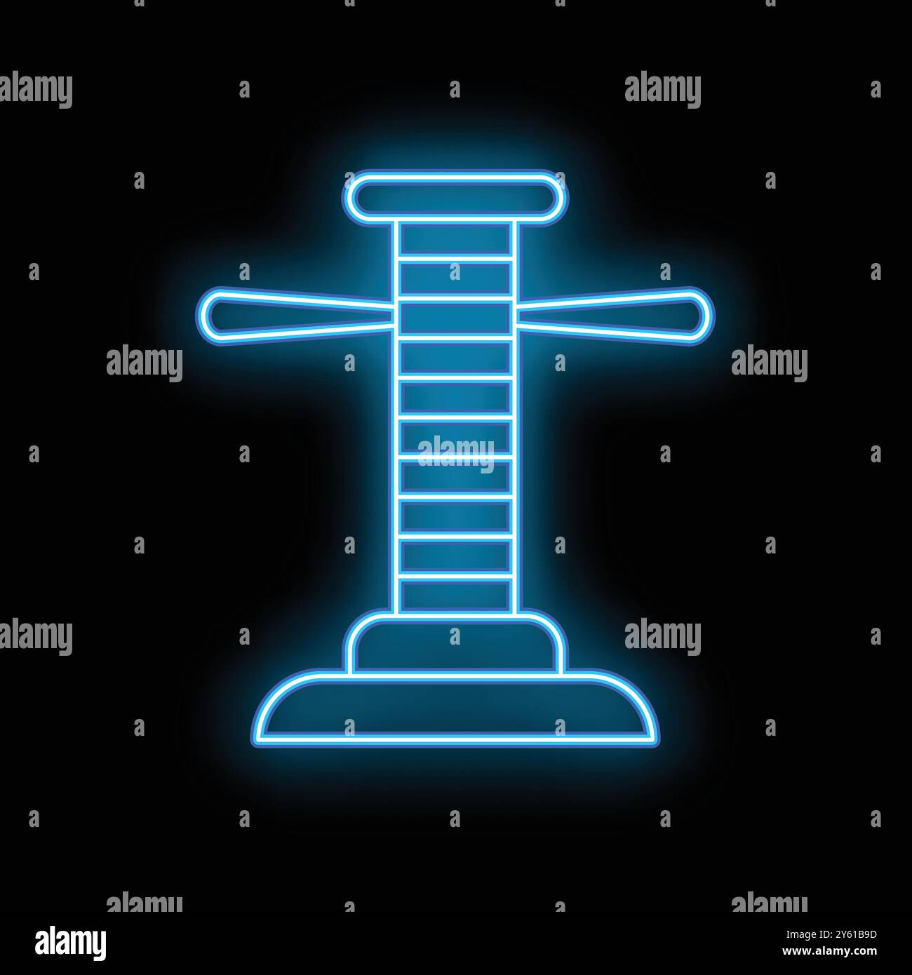 Blue neon sign depicting a vintage tower viewer on a black background ...