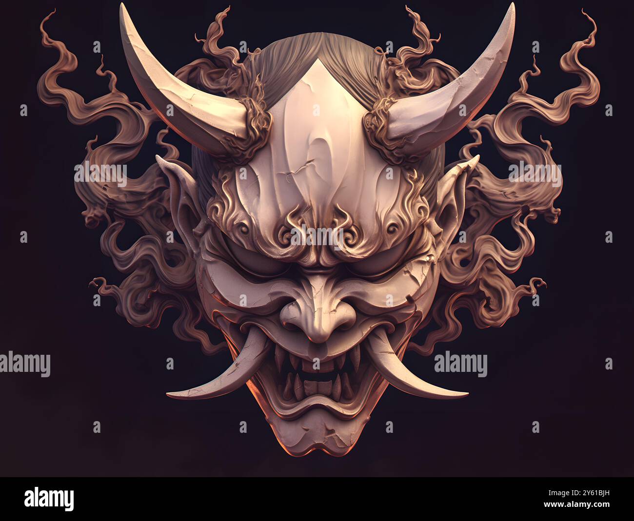This stunning 3D artwork features a scary Japanese ghost mask with ...