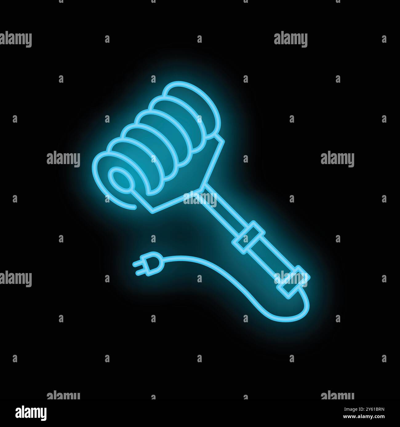 Blue glowing neon icon of an immersion heater boiler heating element ...