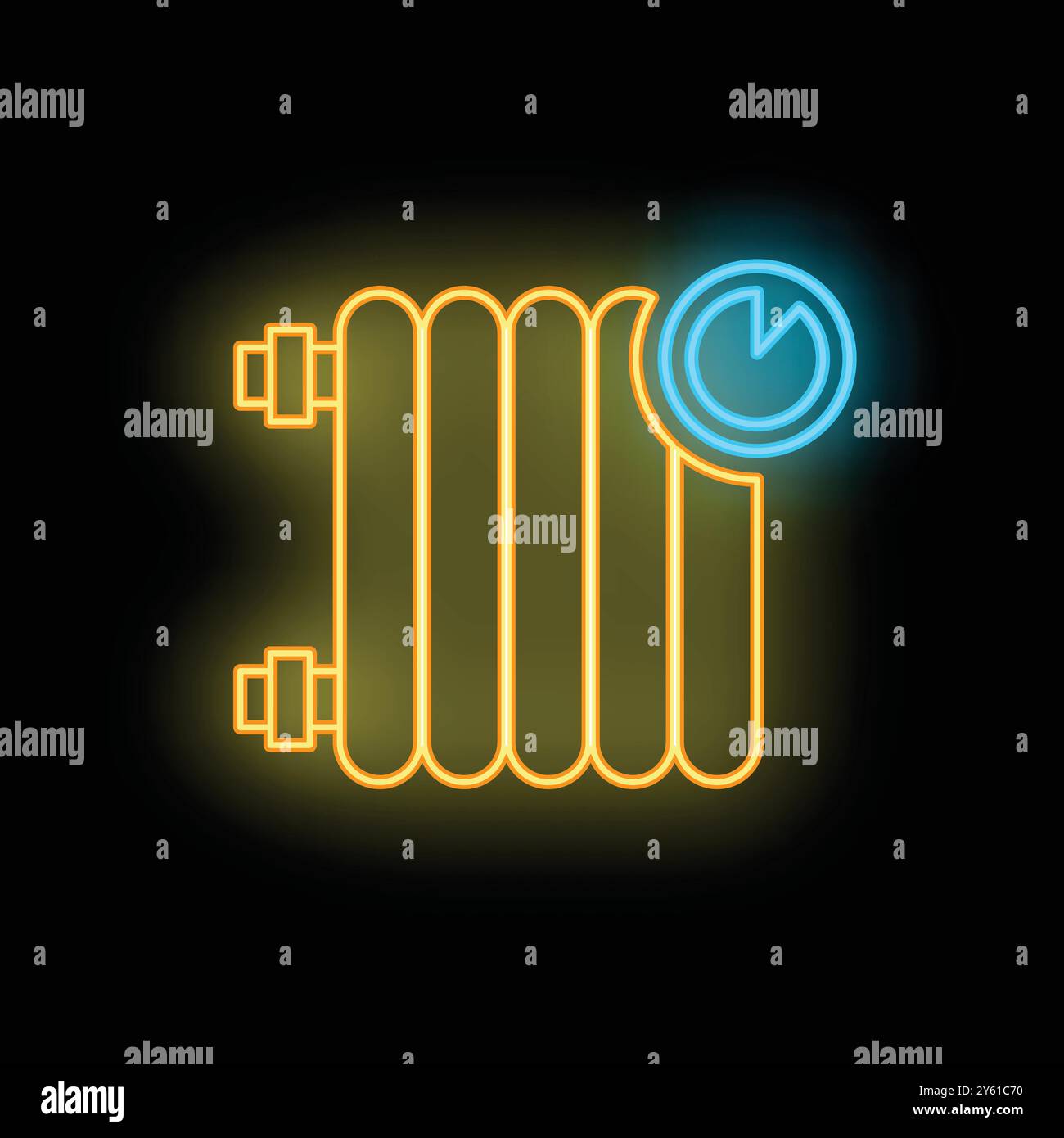 Glowing neon icon representing a radiator heating system with a ...