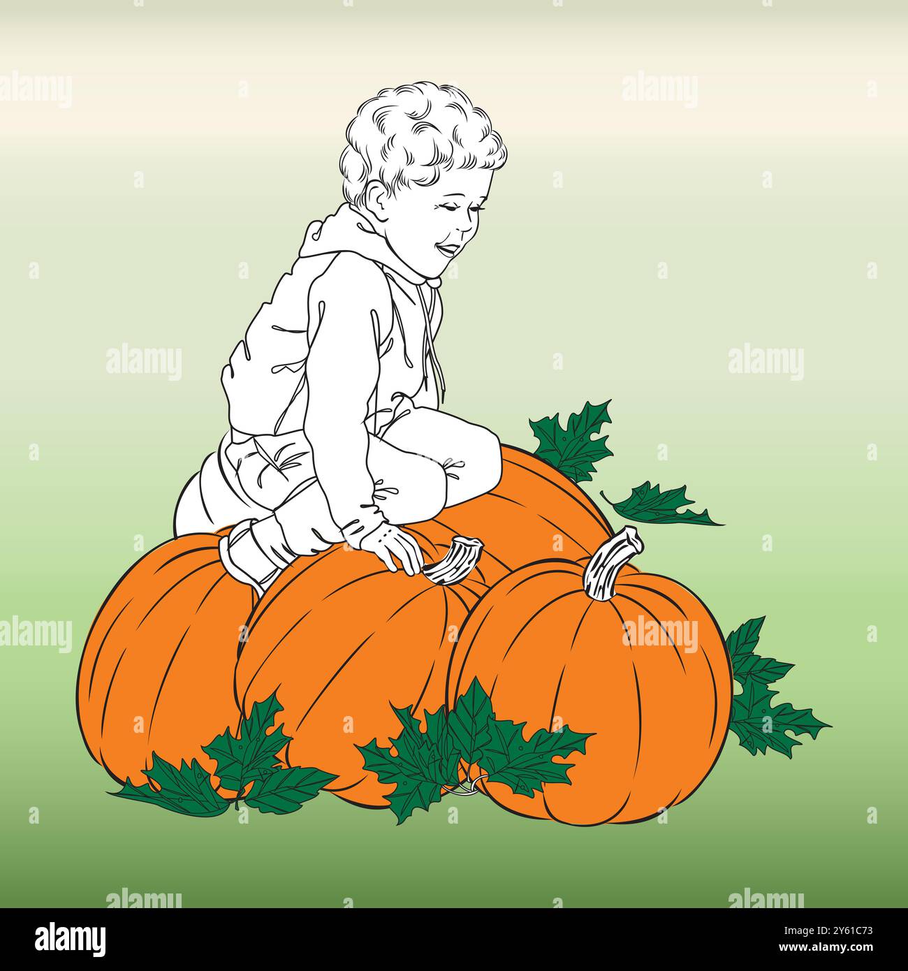 Boy with Pumpkins vector design illustration Stock Vector Image & Art ...