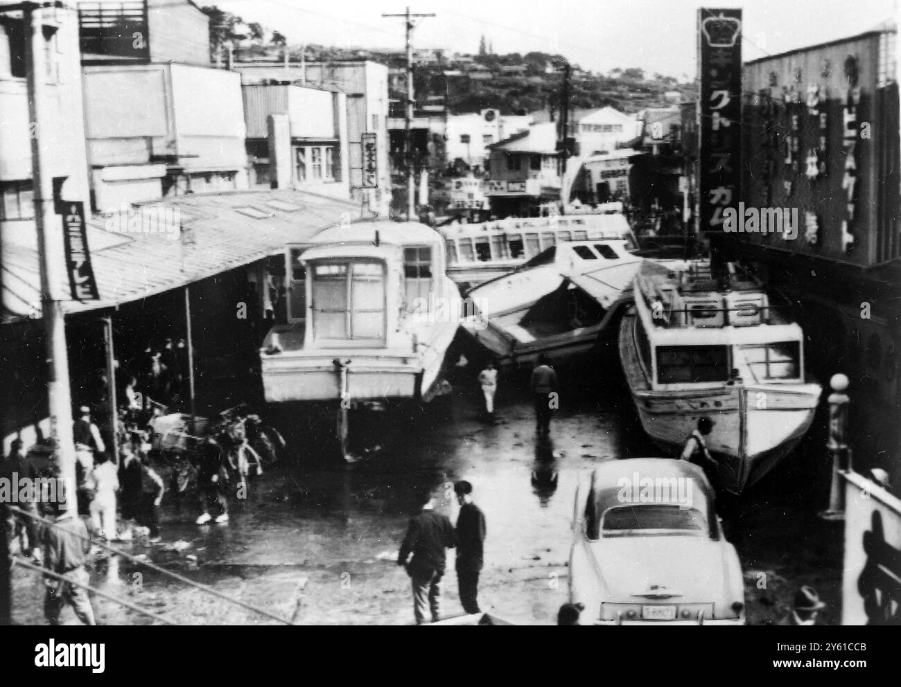 TIDAL WAVE SHIOGAMA WRECKED CAUSED THROUGH EARTHQUAKE CHILE 24 MAY 1960 ...