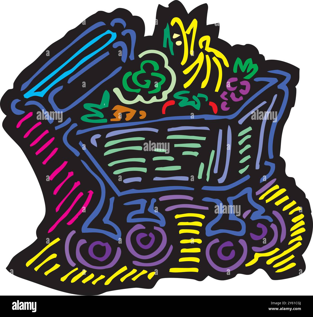 Self-service supermarket full shopping trolley cart with fresh grocery ...