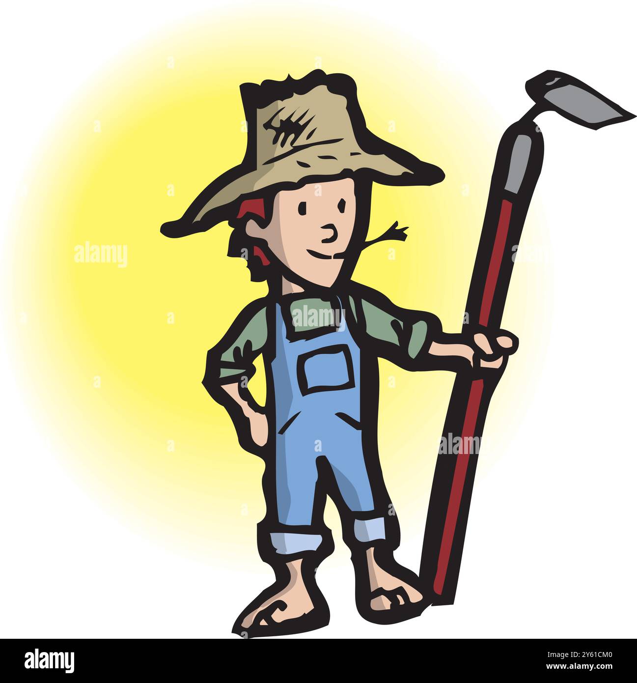Isometric cartoon character of farmer holding a farm fork on the farm ...