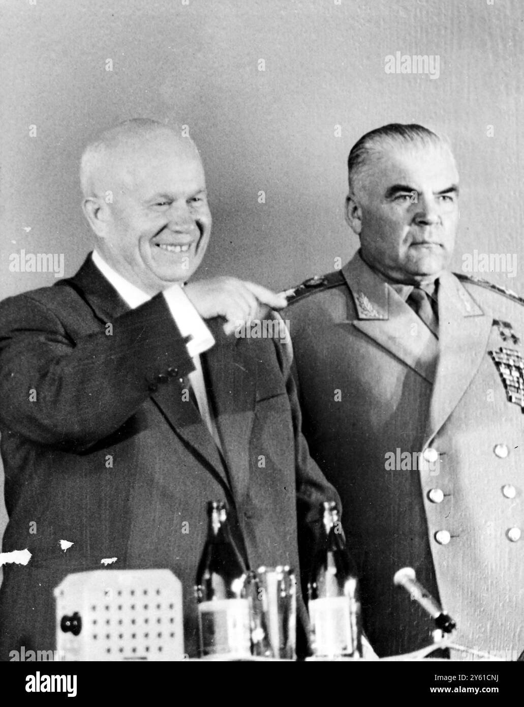 SOVIET MINISTER MALINOVSKY WITH PREMIER KRUSHCHEV PRESS / 18 MAY 1960 ...