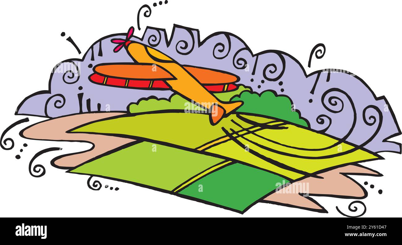 Crop duster airplane spraying a farm field Vector illustration Stock ...