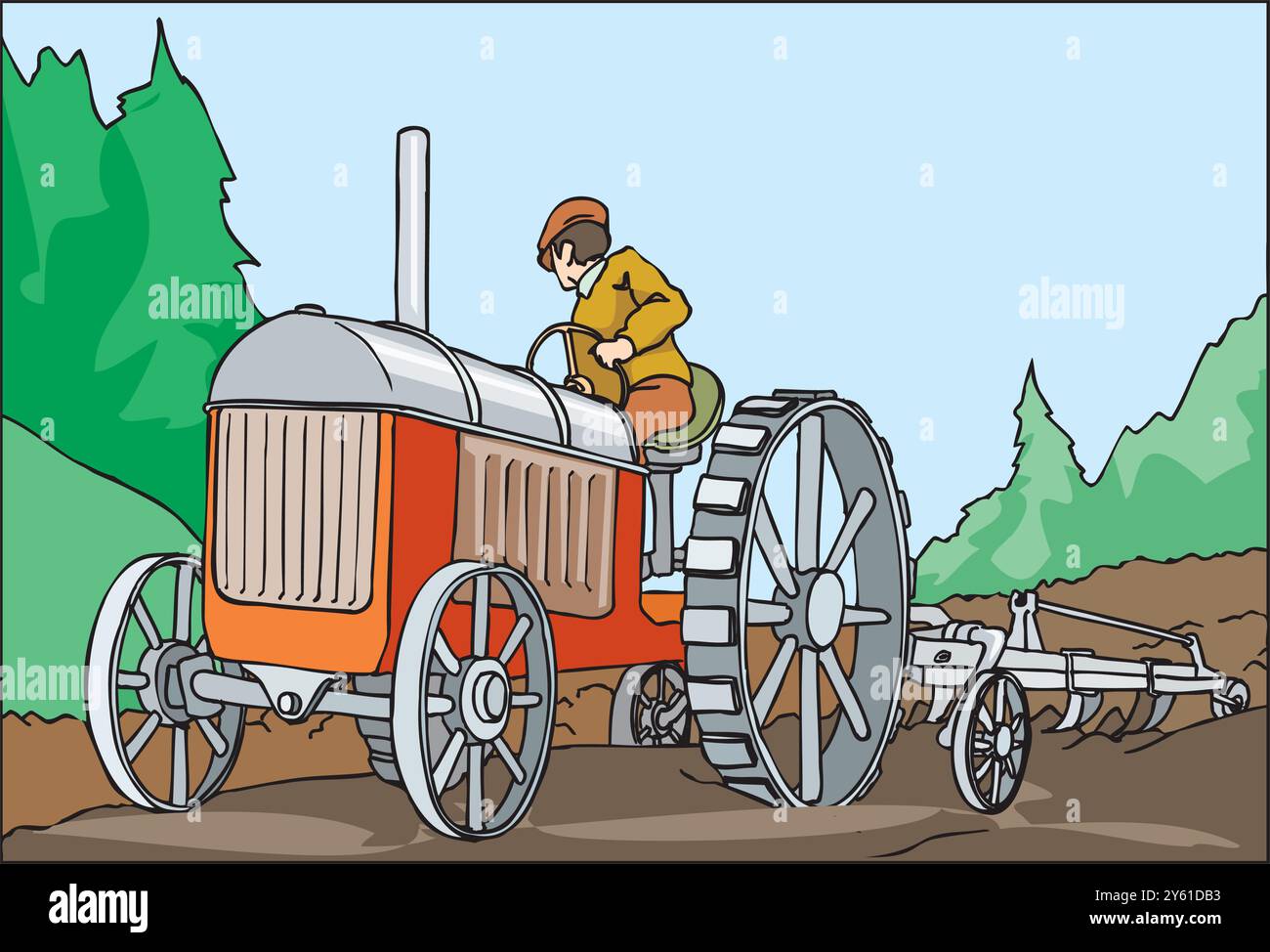 Cartoon farmer driving tractor isometric icon on white background 3d ...