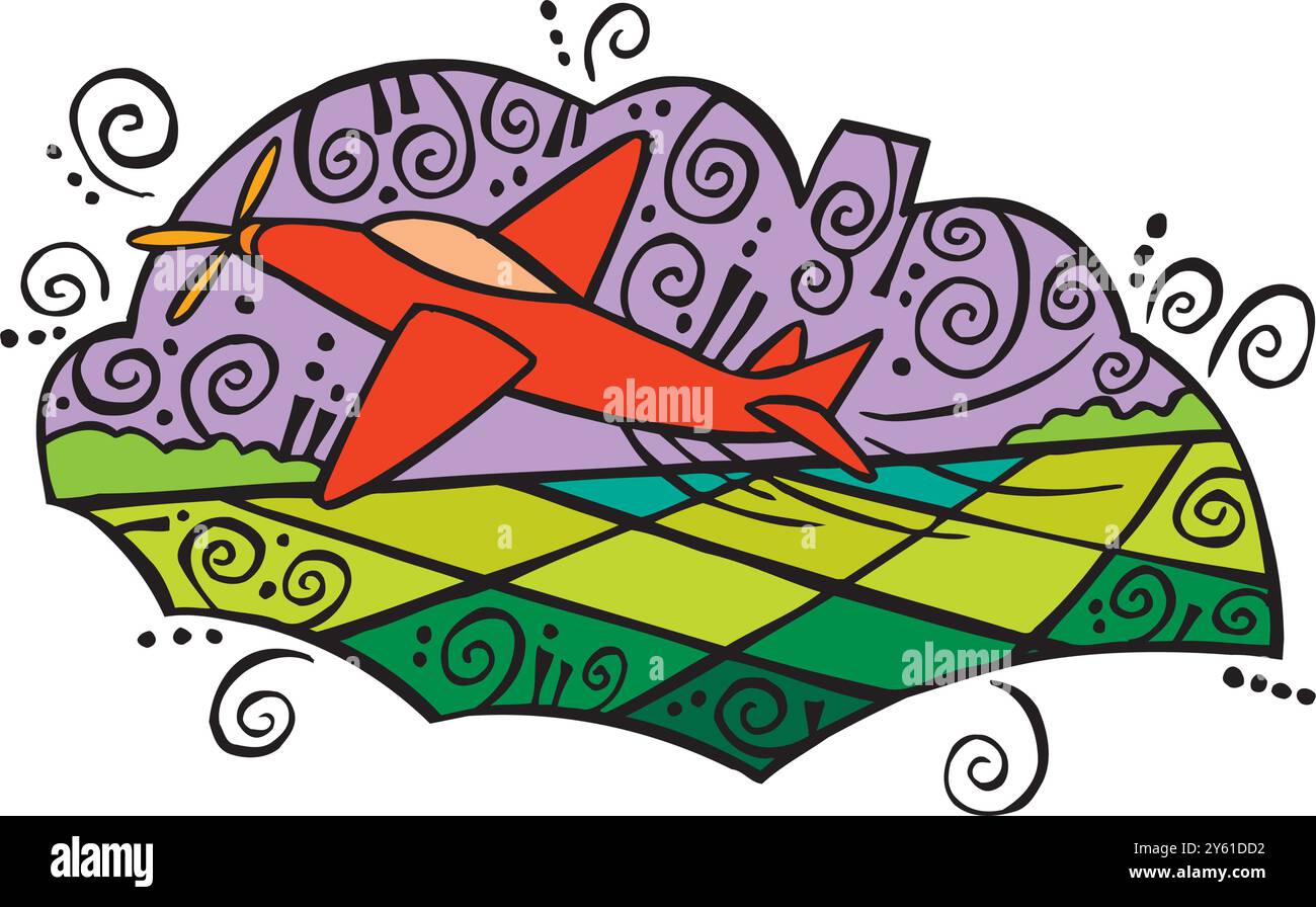 Crop duster airplane spraying a farm field Vector illustration Stock ...