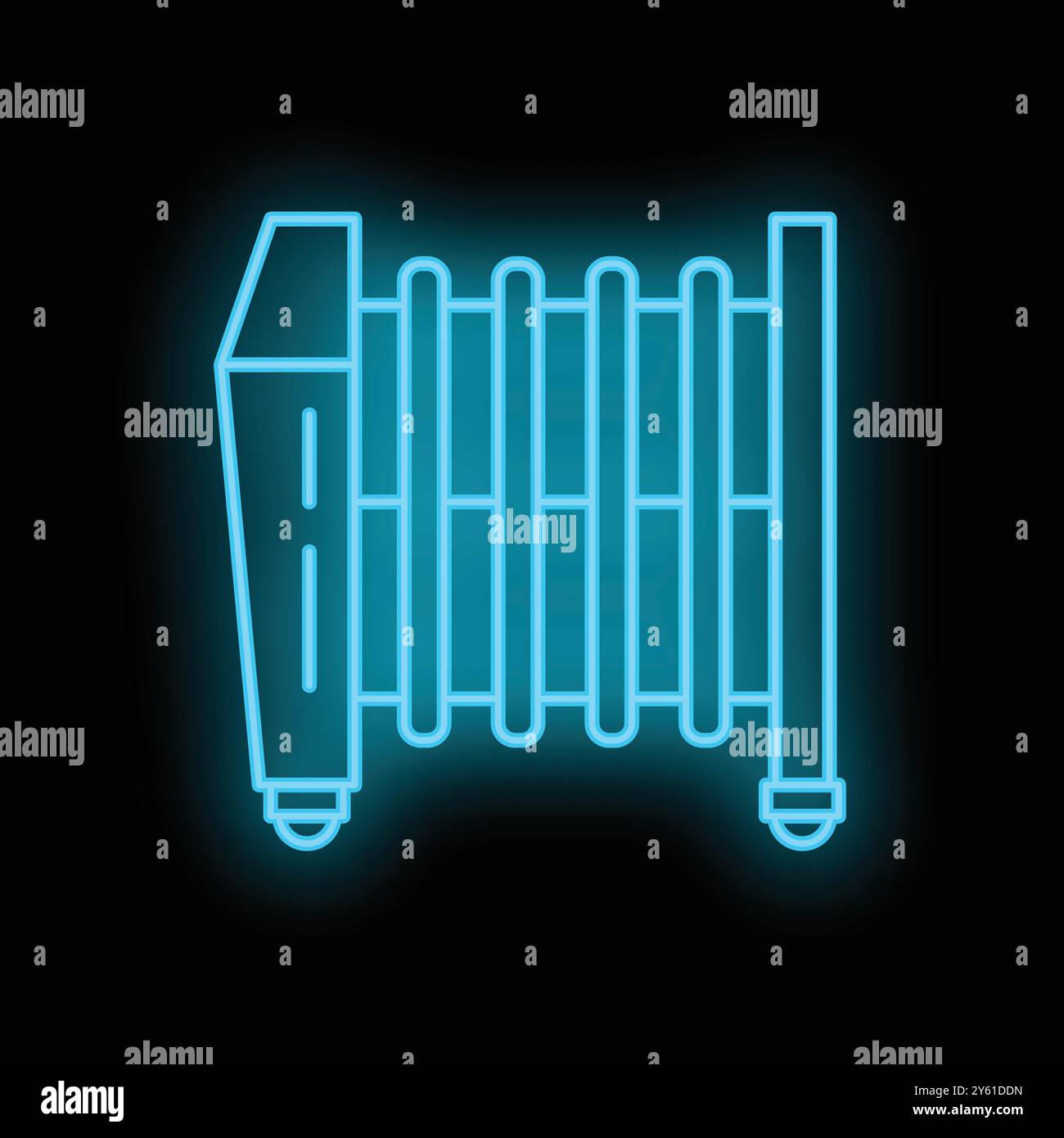 Neon blue glowing outline icon of an oil filled radiator heater on a ...
