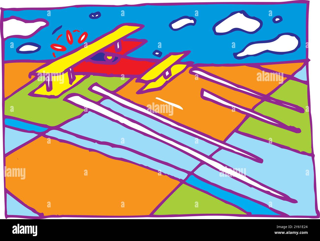 Crop duster airplane spraying a farm field Vector illustration Stock ...