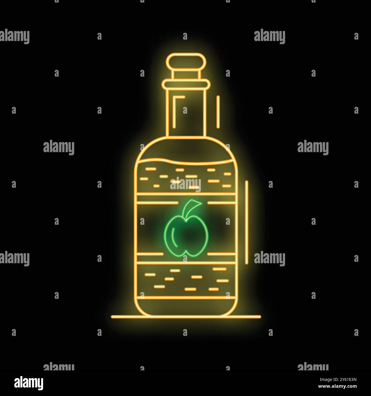 Neon sign of a glass bottle full of apple cider vinegar glowing on a ...