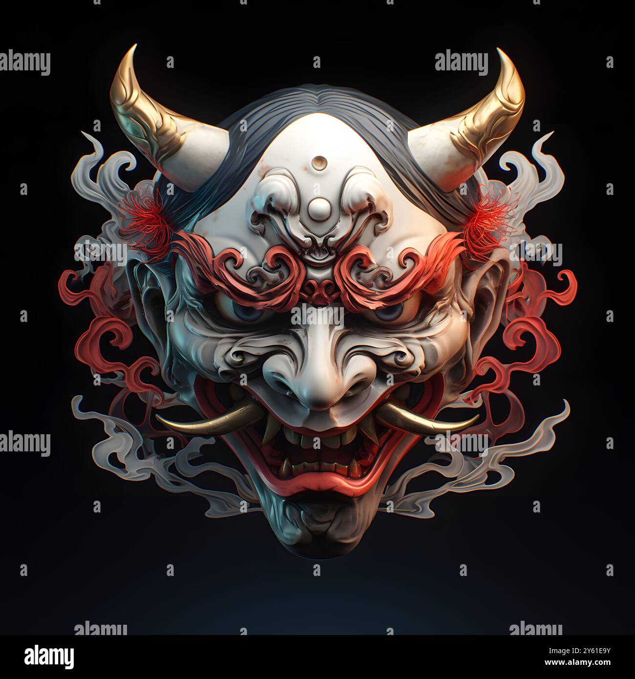 A striking 3D representation of a terrifying Japanese ghost mask ...